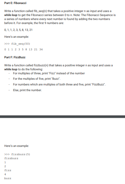 Solved Part E: Fibonacci Write a function called fib_seg(n) | Chegg.com