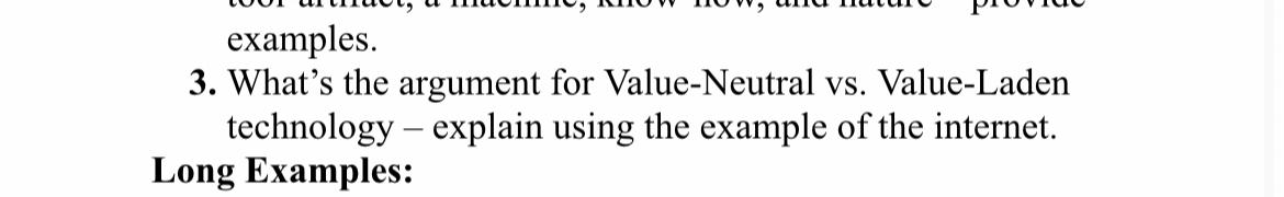 Solved examples. 3. What's the argument for Value-Neutral | Chegg.com
