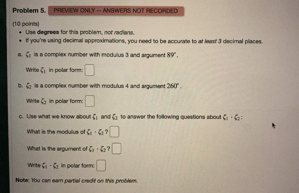 Solved Problem 5. PREVIEW ONLY -- ANSWERS NOT RECORDED (10 | Chegg.com