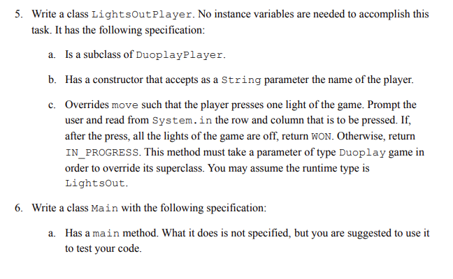 in Java, my LightsOut and LightsOutPlayer classes | Chegg.com