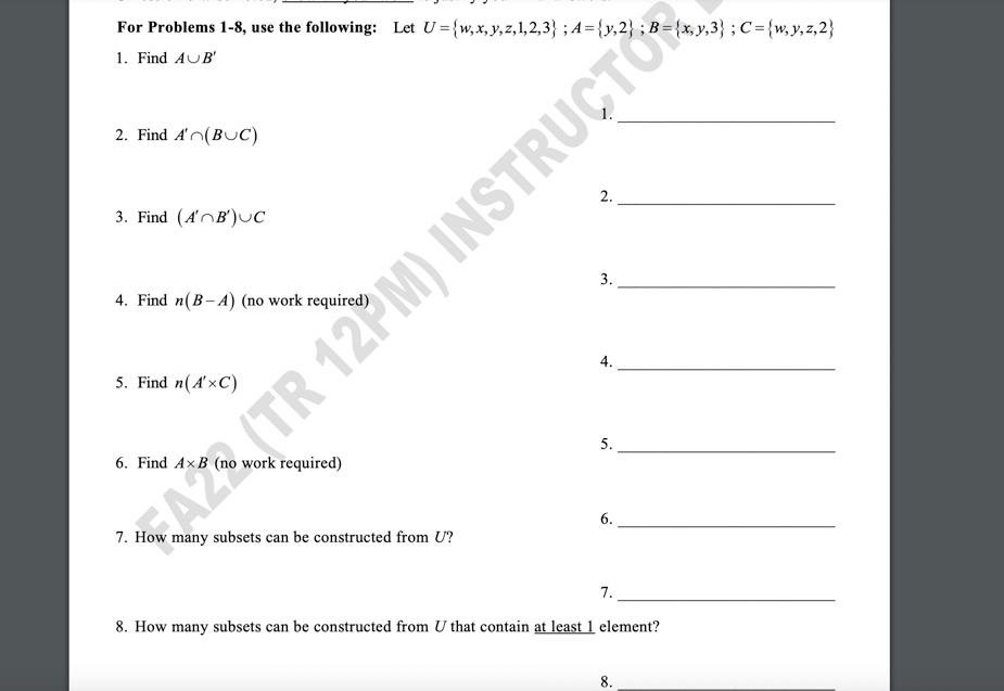 Solved For Problems 1-8, use the following: Let | Chegg.com