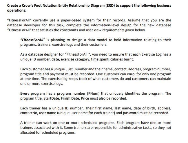Solved Create a Crow's Foot Notation Entity Relationship | Chegg.com