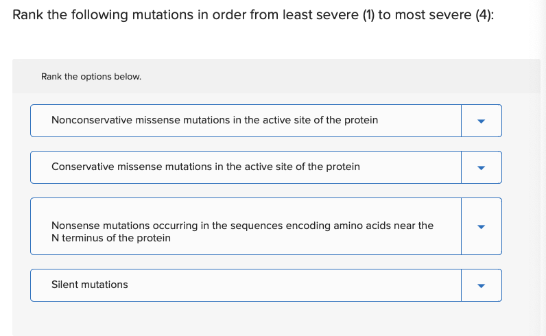 Solved Rank The Following Mutations In Order From Least
