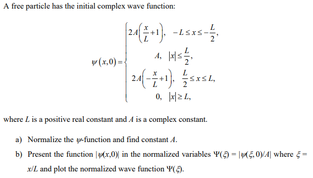 Solved A free particle has the initial complex wave | Chegg.com