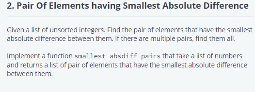 Solved >>> smallest_absdiff_pairs([-20, -3916237, -357920, | Chegg.com