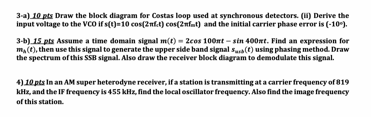 Solved 3-a) 10 pts Draw the block diagram for Costas loop | Chegg.com