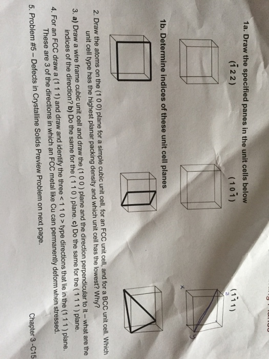 Solved 1a. Draw the specified panes in the unit cells below | Chegg.com