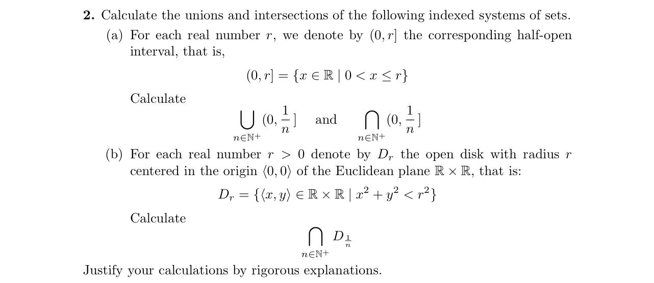 Solved 2. Calculate the unions and intersections of the | Chegg.com