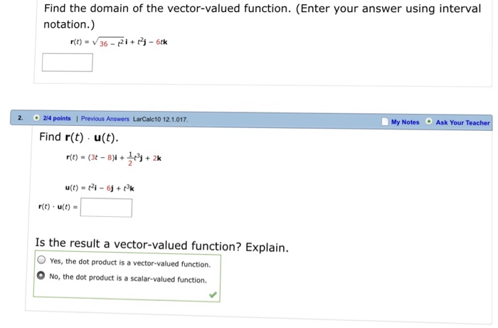 Solved Find The Domain Of The Vector Valued Function Enter