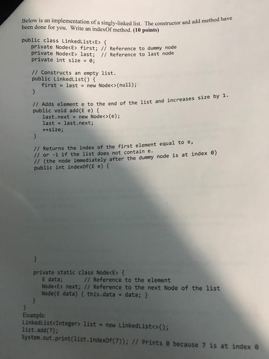 Solved Below is an implementation of a singly-linked list. | Chegg.com