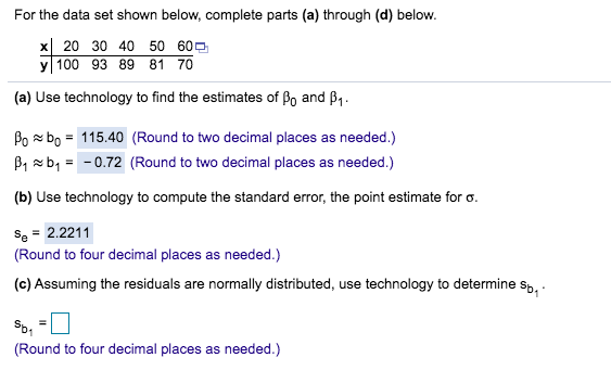 Solved For the data set shown below, complete parts (a) | Chegg.com