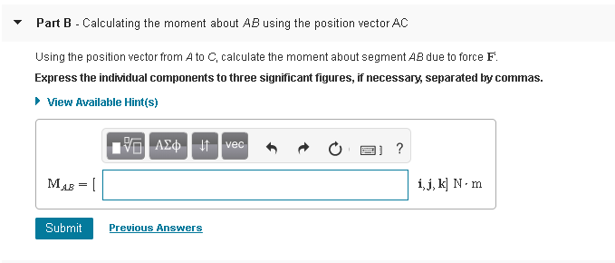 Solved Part B - Calculating the moment about AB using the | Chegg.com