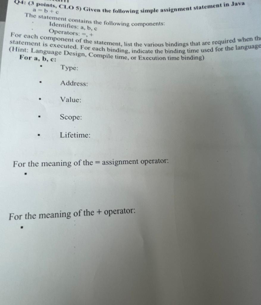 Solved Q4: (3 points, CLO 5) Given the following simple | Chegg.com