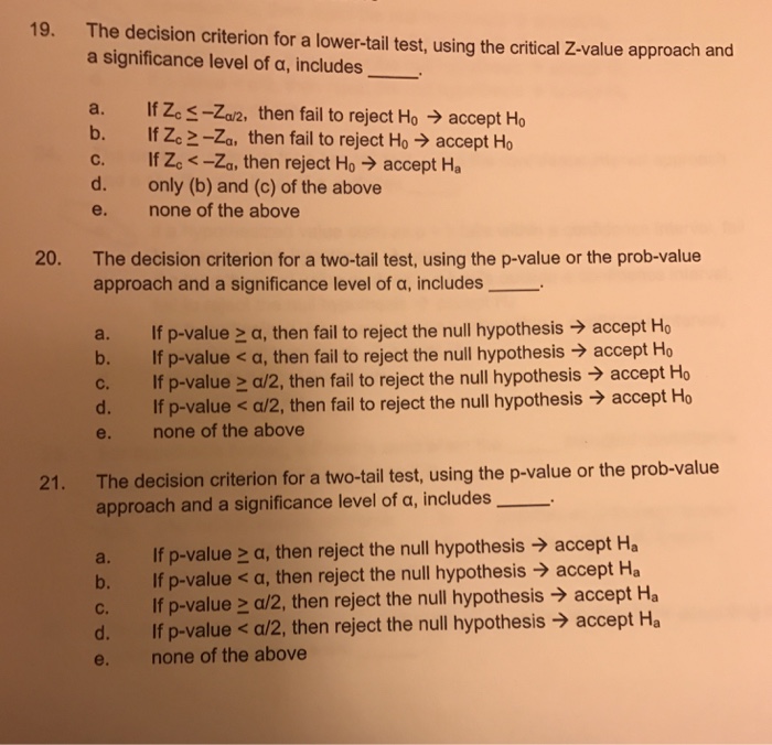 Solved The decision criterion for a lower-tail test, a using | Chegg.com