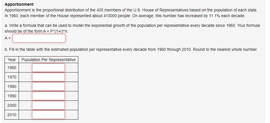 Solved Apportionment Apportionment is the proportional | Chegg.com