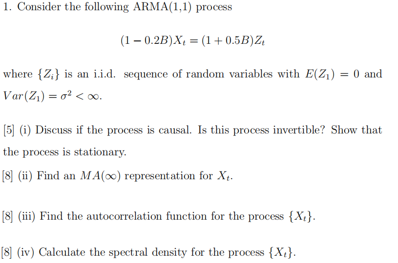 Solved 1. Consider the following ARMA(1,1) process | Chegg.com Solved 1. Consider the following ARMA(1,1) process | Chegg.com