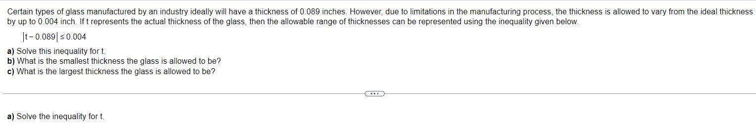 Solved by up to 0.004 inch. If t represents the actual | Chegg.com
