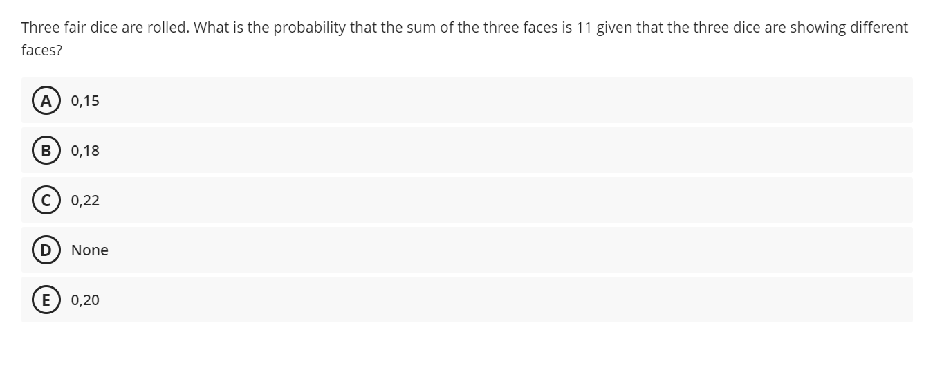Solved Three fair dice are rolled. What is the probability | Chegg.com