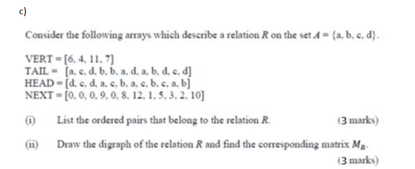 Solved Consider the following arrays which describe a | Chegg.com