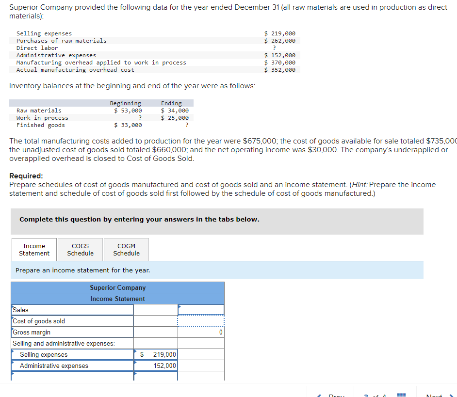 Solved Superior Company provided the following data for the | Chegg.com