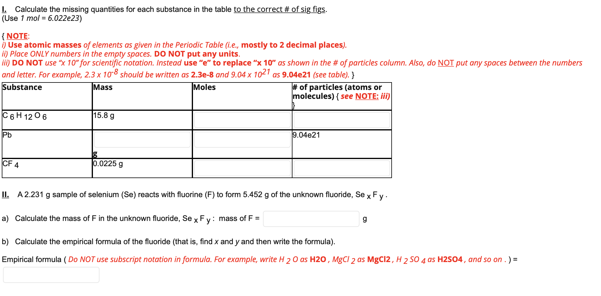 Solved I. Calculate the missing quantities for each | Chegg.com
