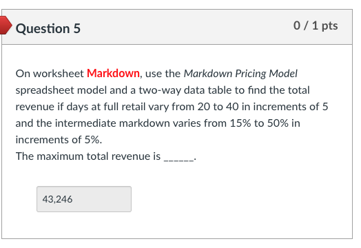 Solved On worksheet Markdown, use the Markdown Pricing Model | Chegg.com Solved On worksheet Markdown, use the Markdown Pricing Model | Chegg.com