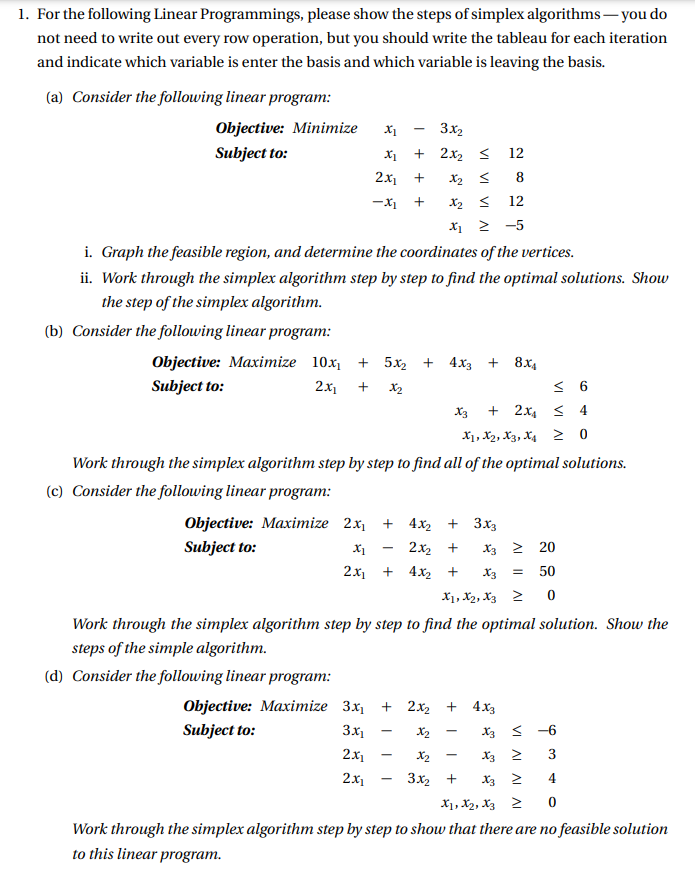 Solved 1. For the following Linear Programmings, please show | Chegg.com