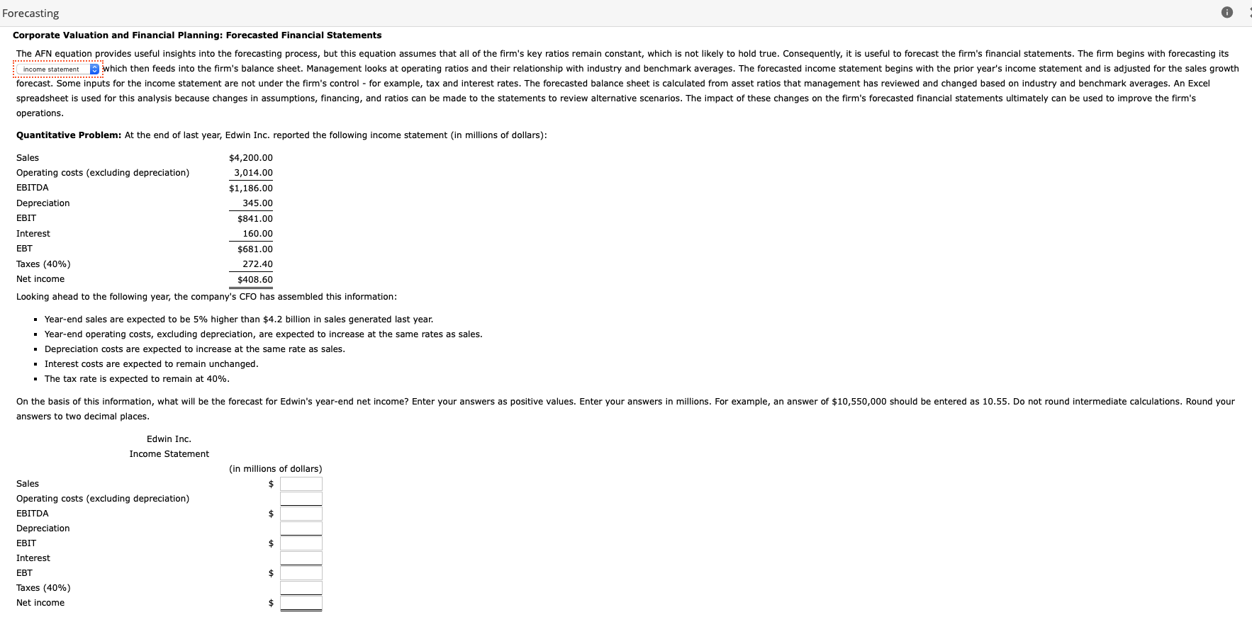 Solved Forecasting Corporate Valuation and Financial | Chegg.com