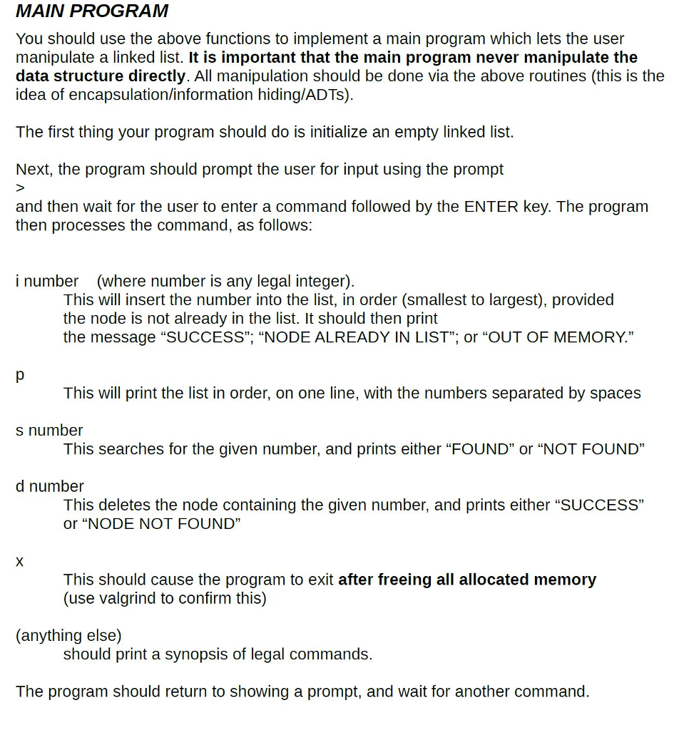 Solved I'm writing a main program in C for assignment that | Chegg.com