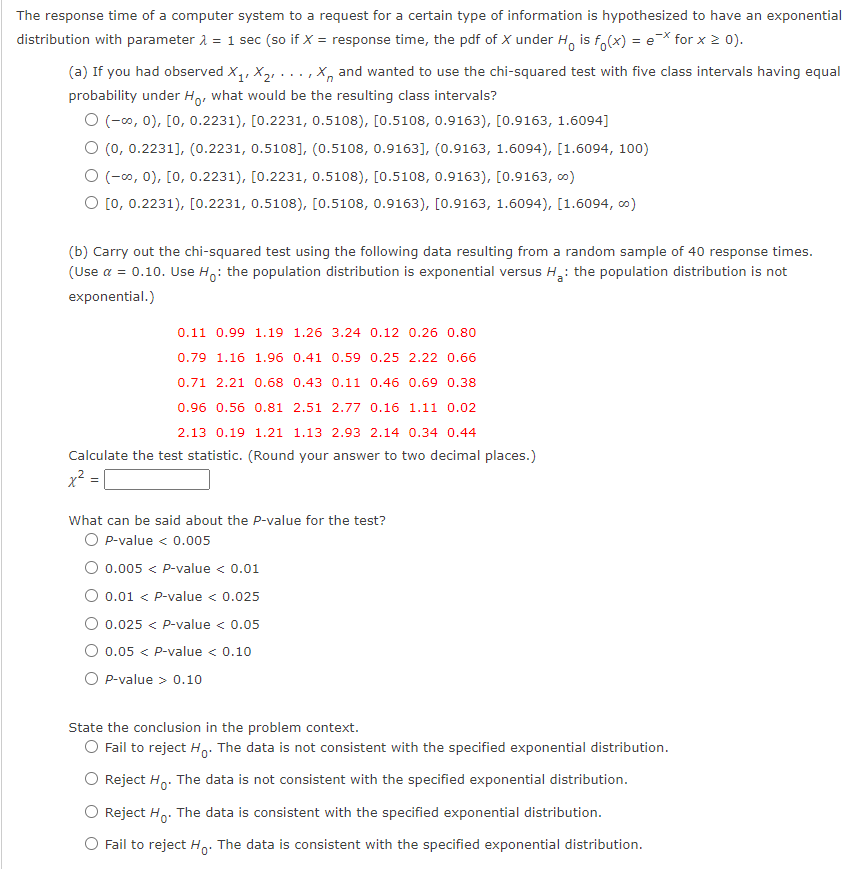 Solved he response time of a computer system to a request | Chegg.com