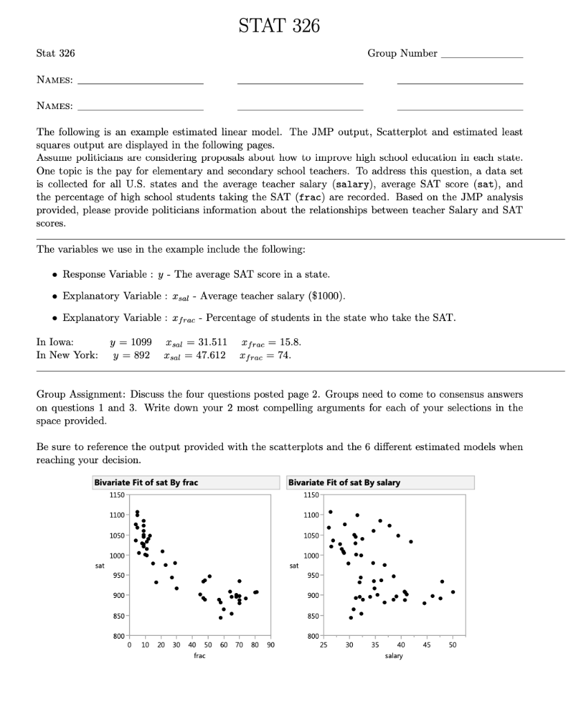 Solved STAT 326 Stat 326 Group Number NAMES: NAMES: The | Chegg.com