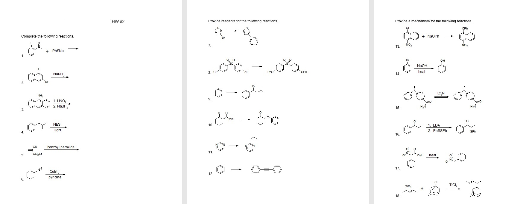 Solved HW #2 Provide reagents for the following reactions. | Chegg.com