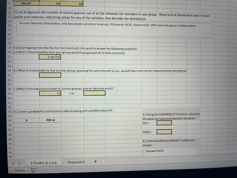 Solved What formula in excel would be used for 3 b and 3c? | Chegg.com