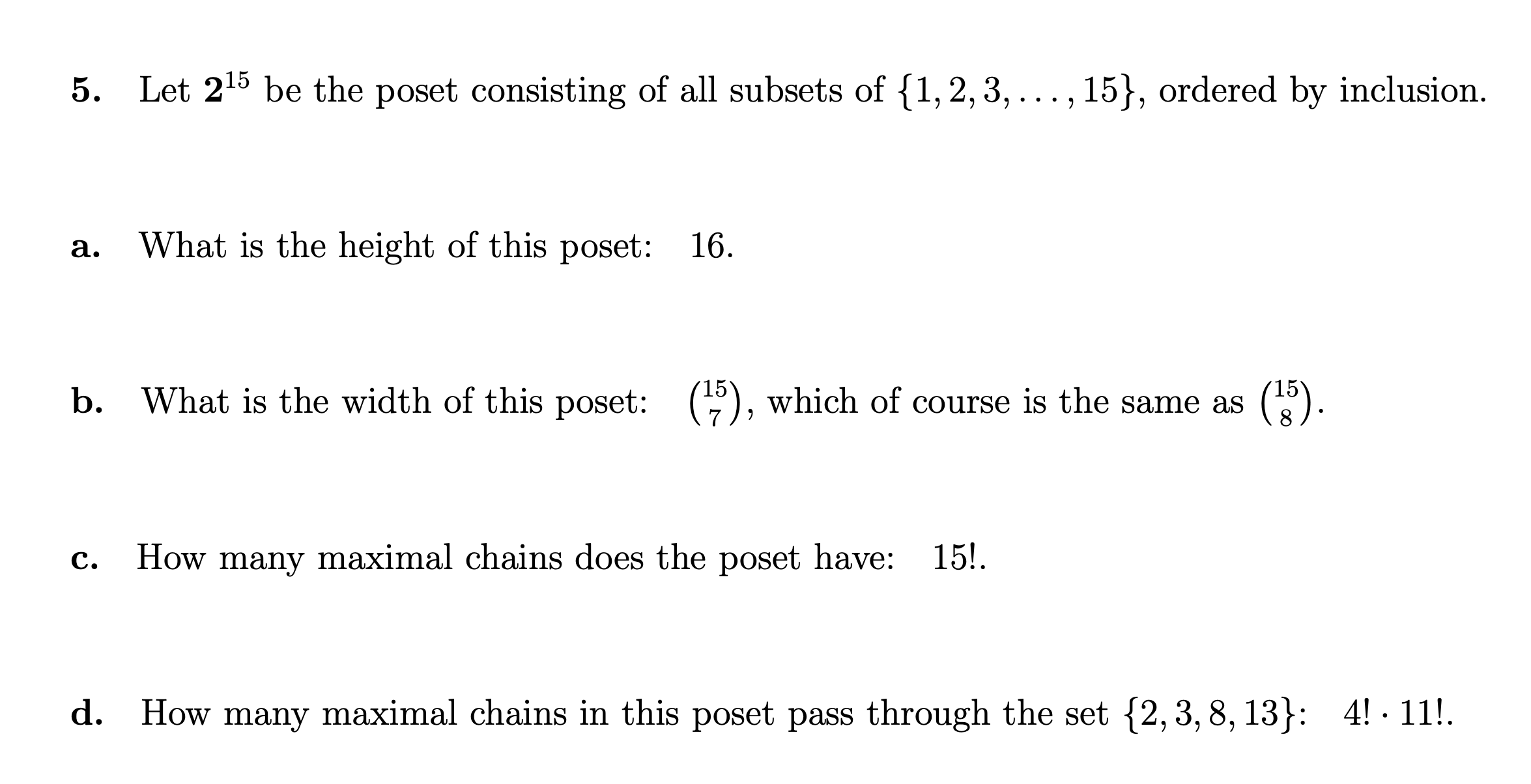 Solved 5. Let 215 be the poset consisting of all subsets of | Chegg.com