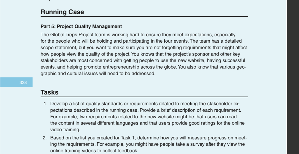 Solved Running Case Part 5: Project Quality Management The | Chegg.com