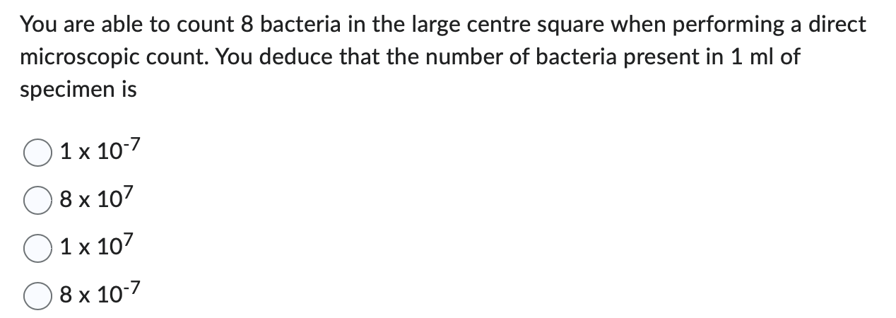 Solved You are able to count 8 bacteria in the large centre | Chegg.com