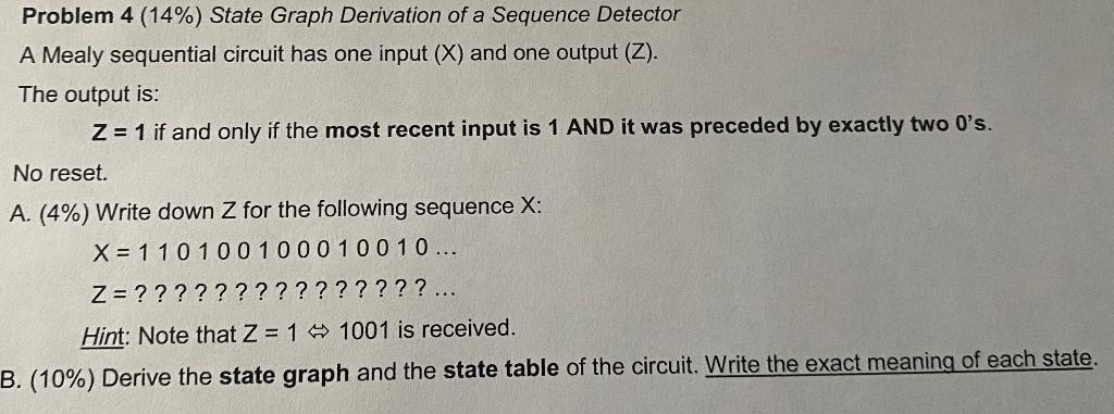 Solved Problem 4 14 State Graph Derivation Of A Sequence 