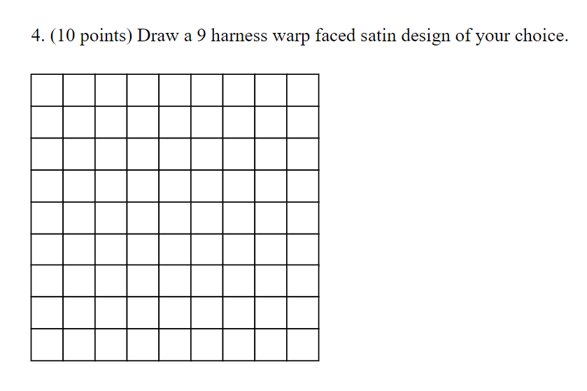 Solved 4. ( 10 points) Draw a 9 harness warp faced satin | Chegg.com