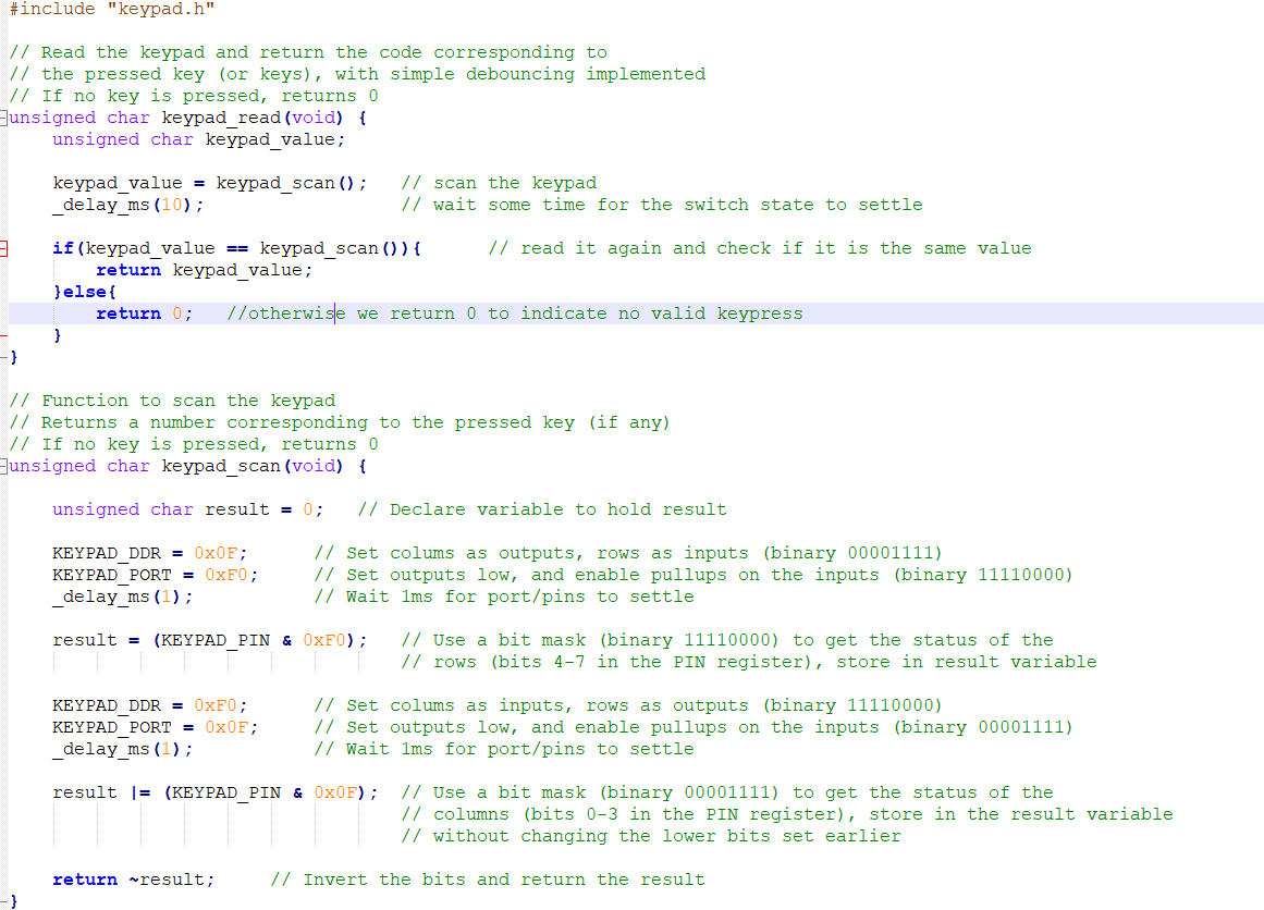#include "keypad.h" // Read the keypad and return the | Chegg.com