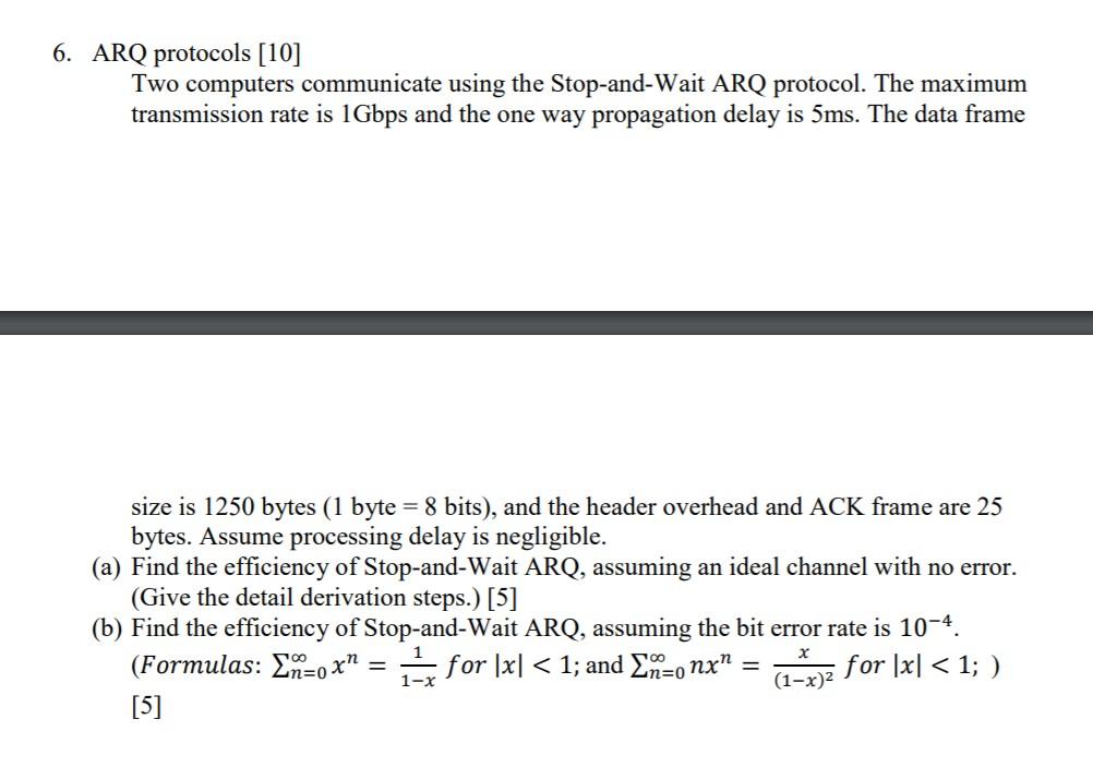 Solved 6. ARQ protocols [10] Two computers communicate using | Chegg.com