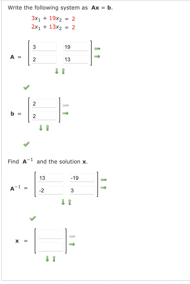 Solved Write the following system as Ax=b. Find A−1 and the | Chegg.com