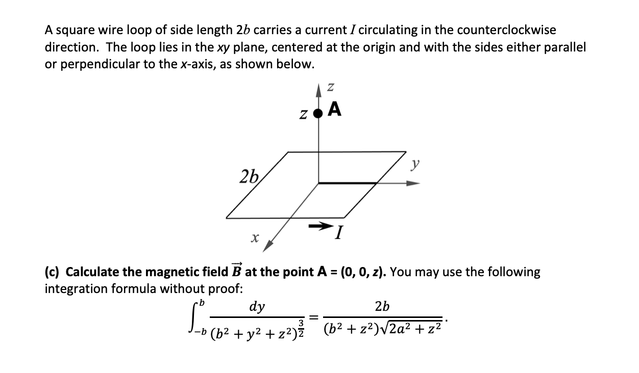 Solved A square wire loop of side length 2b carries a | Chegg.com