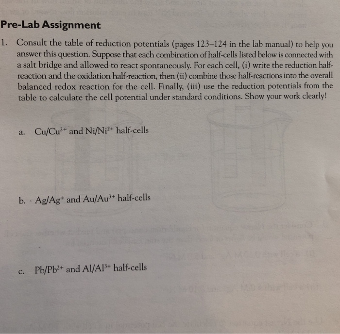 Solved Pre-Lab Assignment 1. Consult the table of reduction | Chegg.com