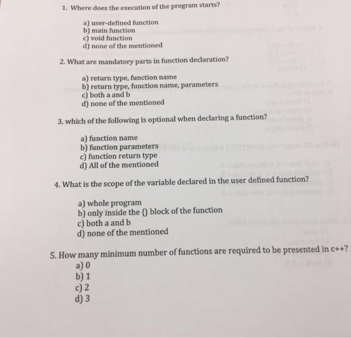 Solved 1 Where Does The Execution Of The Program Starts A