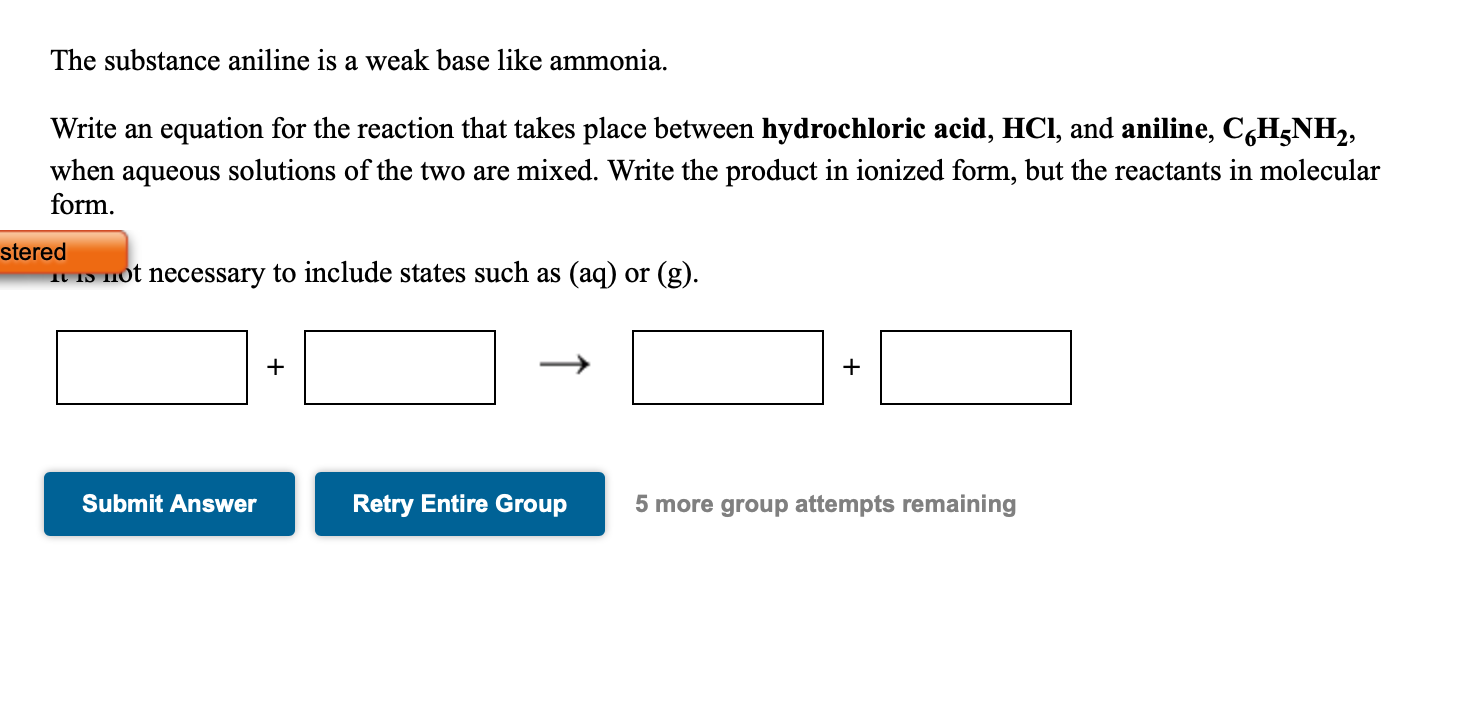 Solved The substance aniline is a weak base like ammonia. | Chegg.com