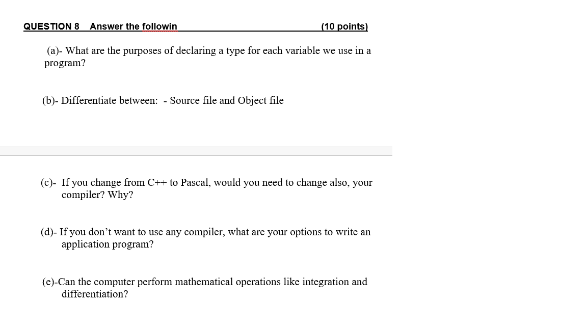 Solved QUESTION 8 Answer the followin (10 points) (a)- What | Chegg.com