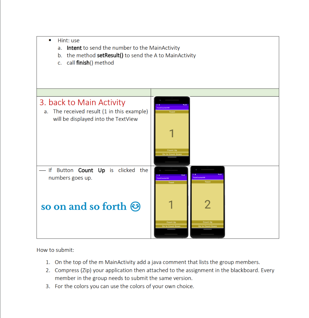 Solved - Button: Go to Count Down, when clicked - Send the | Chegg.com