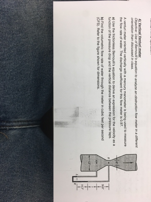 Solved 4) Vertical Venturi meter Objective: Use of | Chegg.com