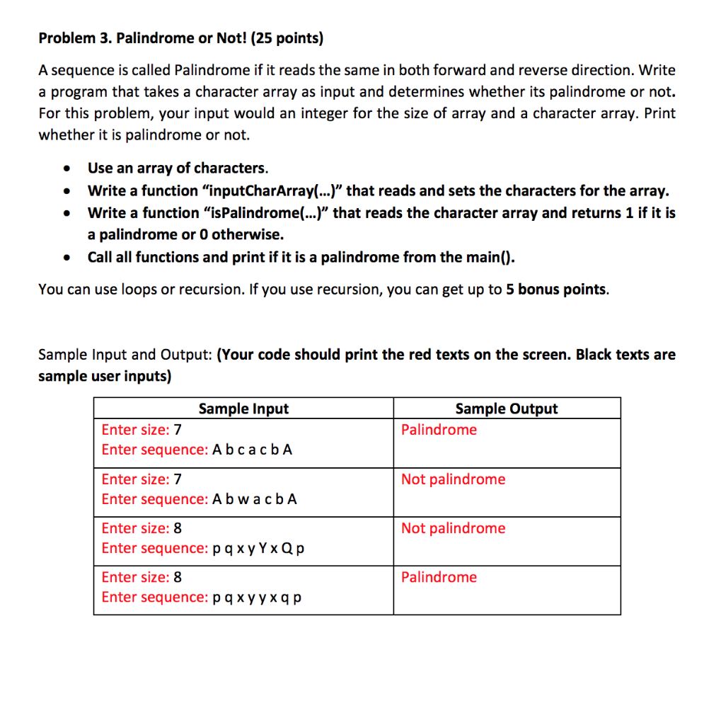 Solved Problem 3 Palindrome Or Not 25 Points A Sequence 5960