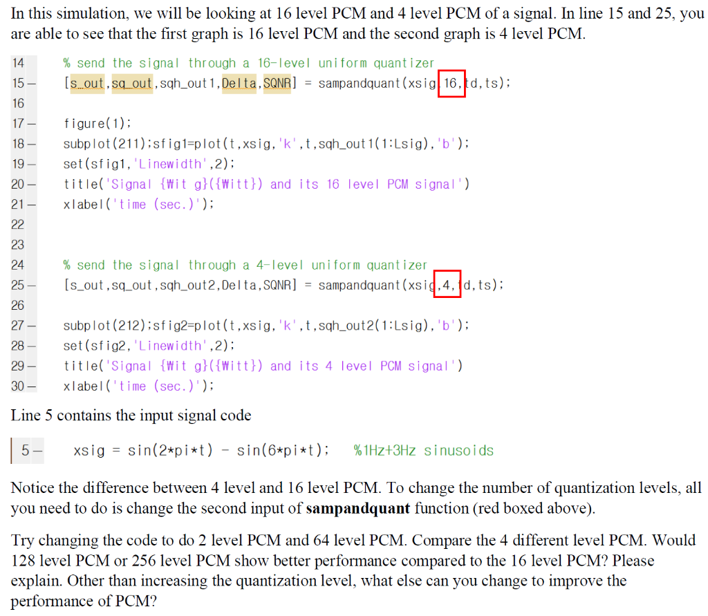 Solved Pulse code modulation (PCM) simulation Signal g(t) | Chegg.com